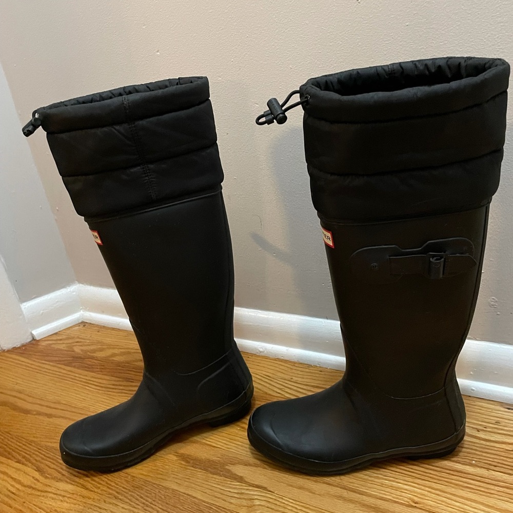 Black Winter Puff-Cuff Hunter Boots - Gem